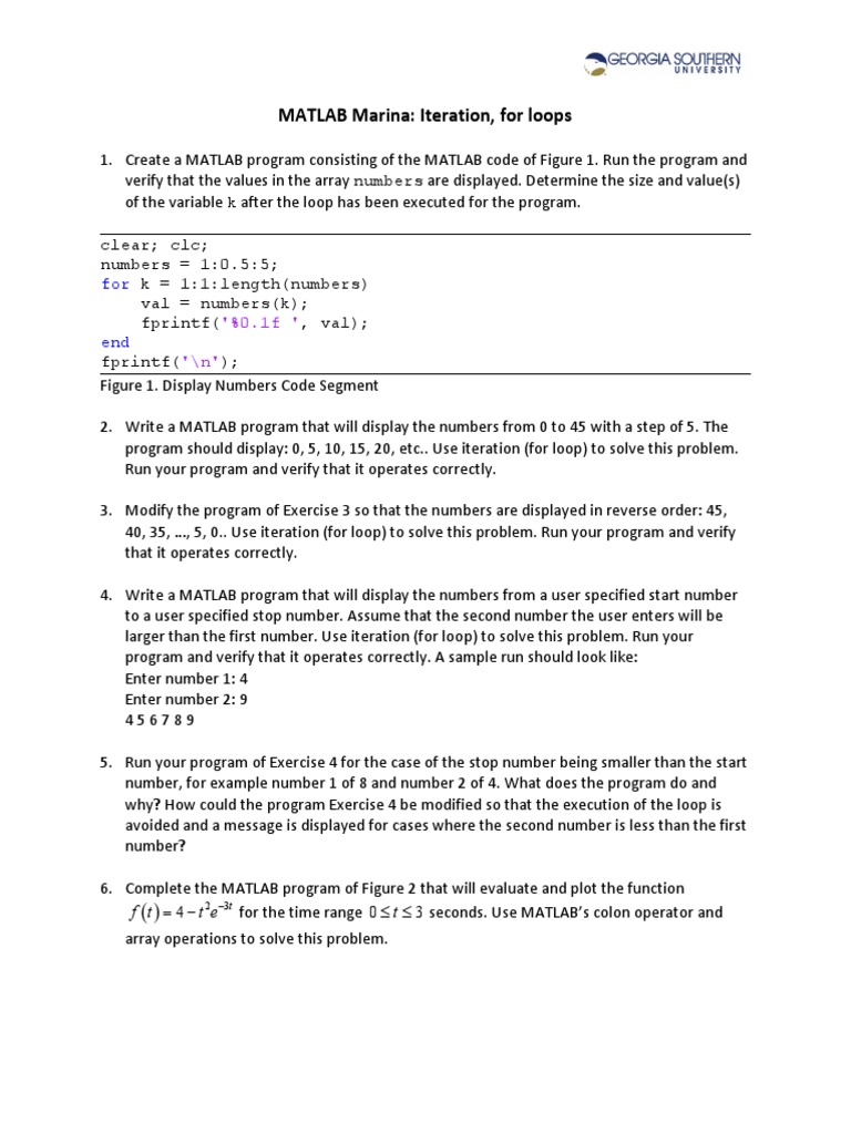Matlab Marina For Loops Exercises | PDF | Array Data Structure | Matlab