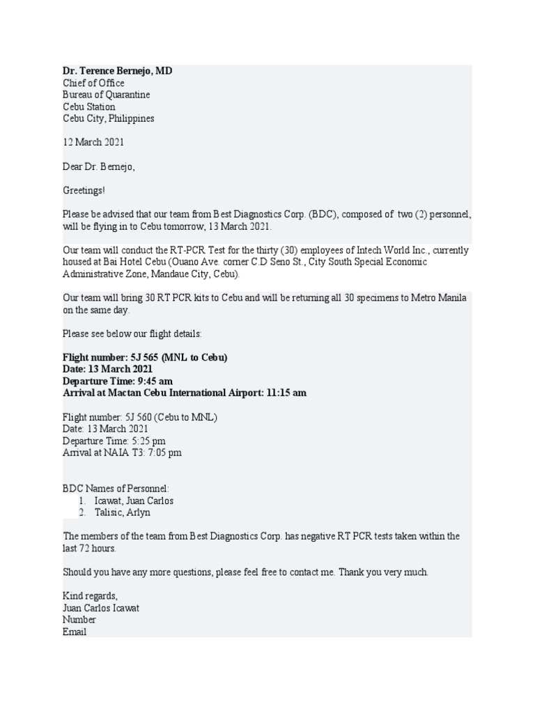 Letter To BOQ Cebu | PDF