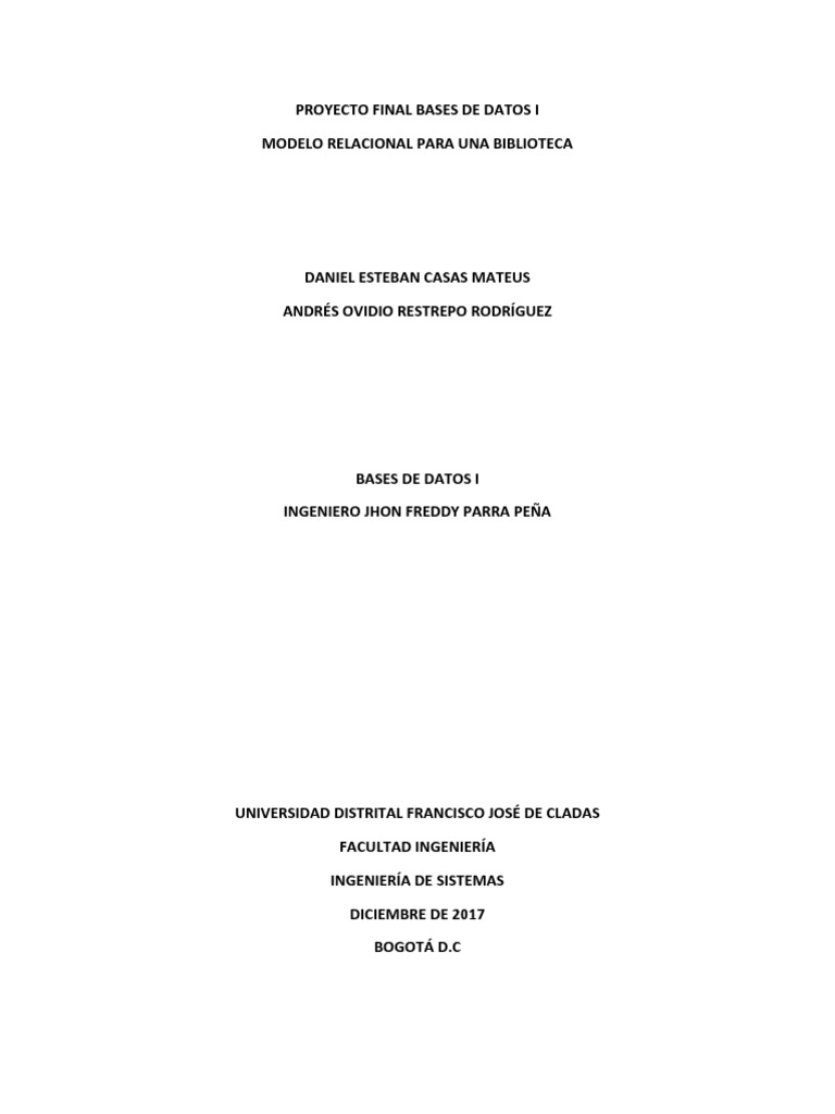 Proyecto Final Bases de Datos I | PDF | Bases de datos | Software