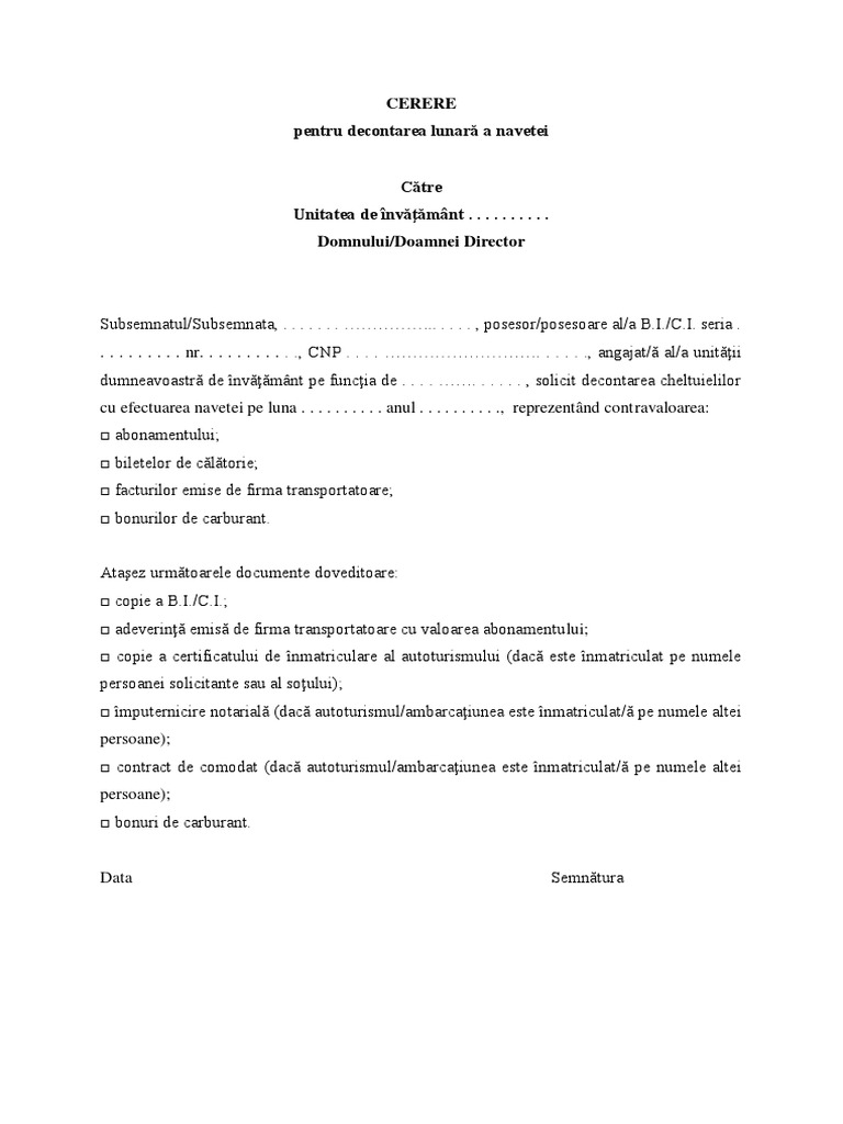 Model Cerere Transport | PDF