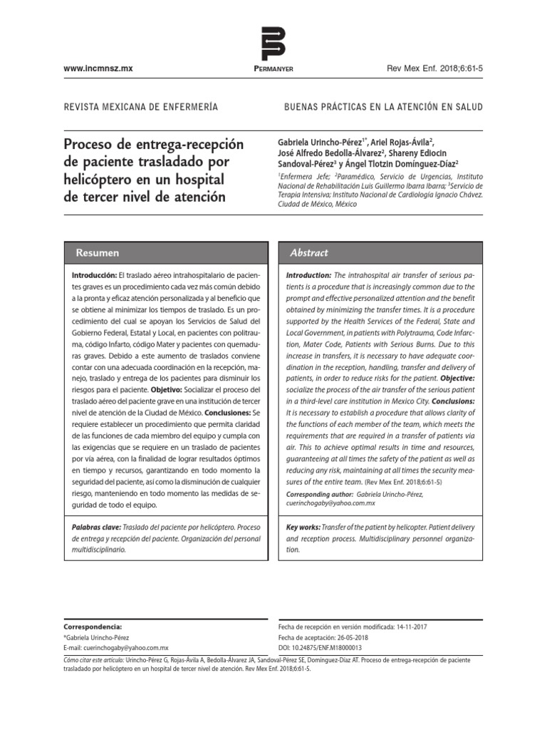 Proceso de Entrega-Recepción de Paciente Trasladado Por Helicóptero en ...