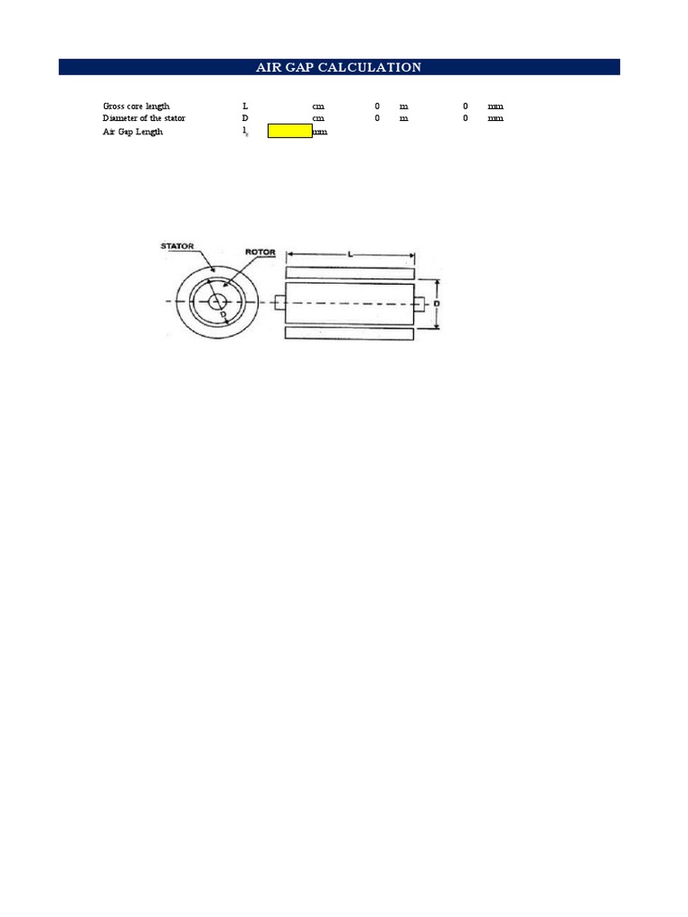 Air Gap Calculation: Gross Core Length L CM 0 M 0 MM Diameter of The ...