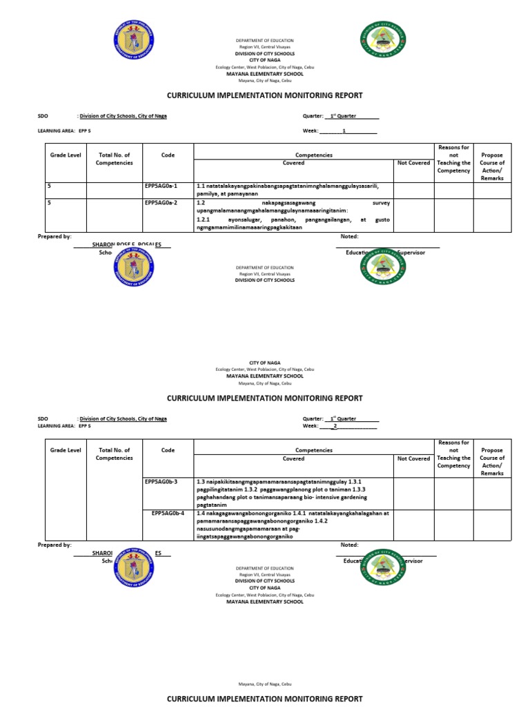 Curriculum Implementation Monitoring Report: Mayana Elementary School ...