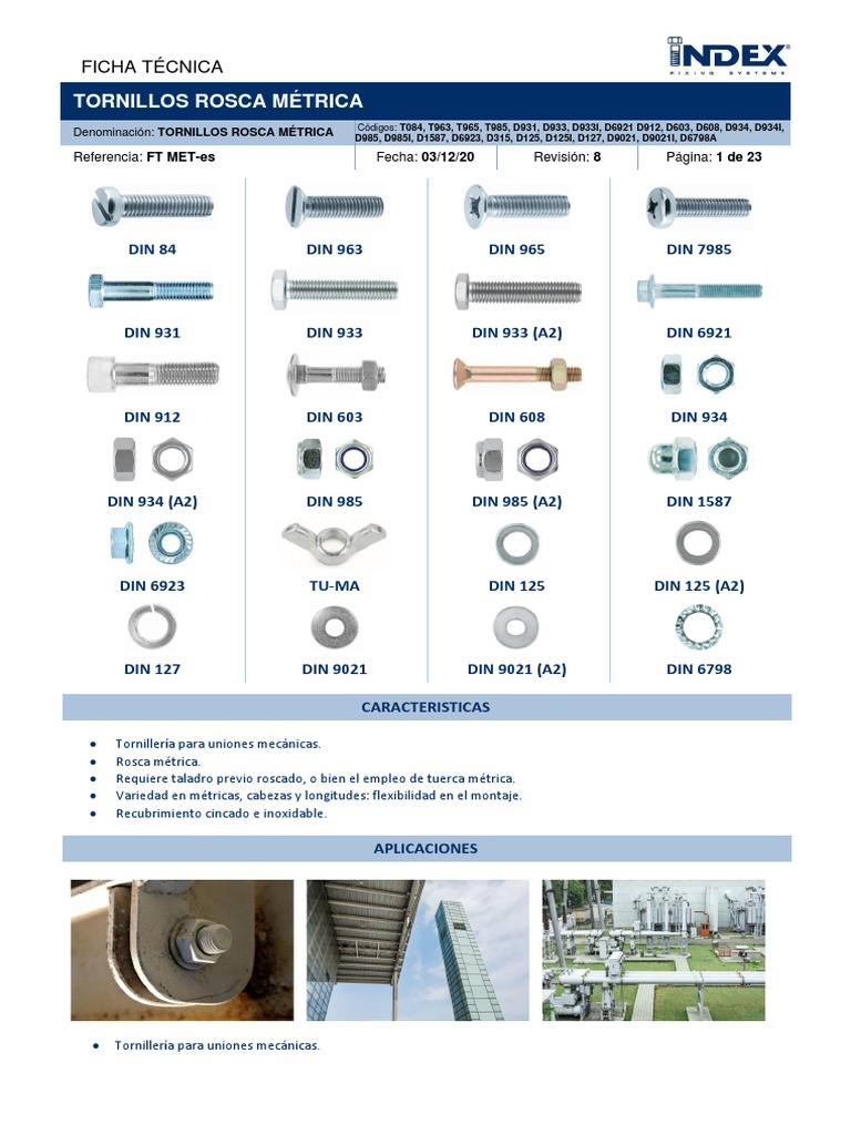 Catalogo Index Tornillos | Descargar gratis PDF | Tornillo | Mecanizado