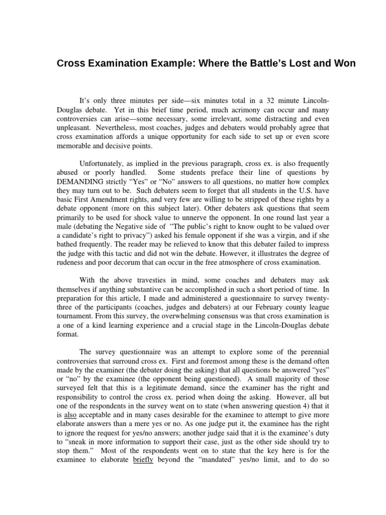 Cross Examination Example: Where The Battle's Lost and Won | PDF | Test ...