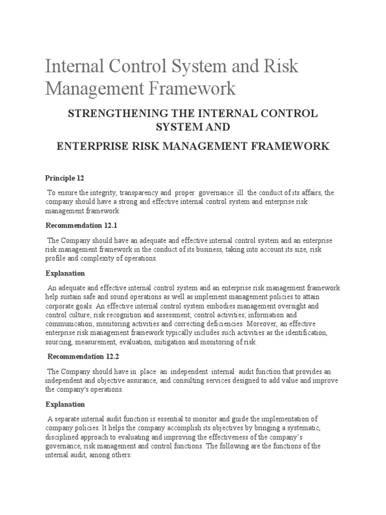 Internal Control System and Risk Management Framework | PDF | Internal ...