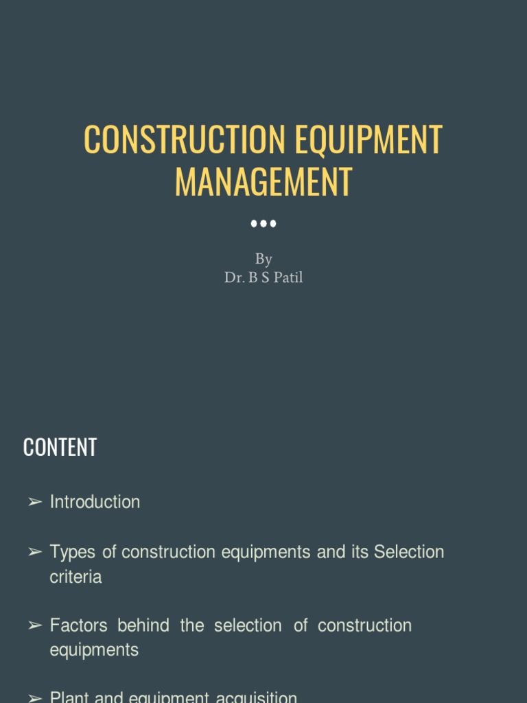 Construction Equipment Management-Final | PDF | Crane (Machine)