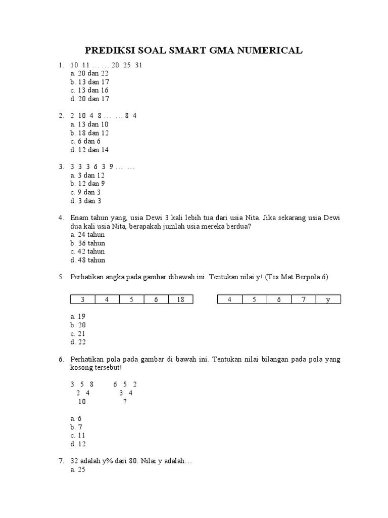 PREDIKSI SOAL SMART GMA NUMERICAL Magang Bhakti | PDF