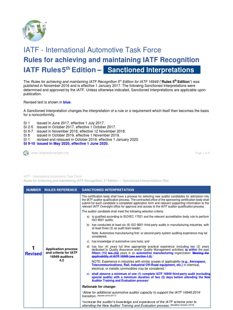 IATF Rules 5th Edition - Sanctioned Interpretations May 2020 1 | PDF ...