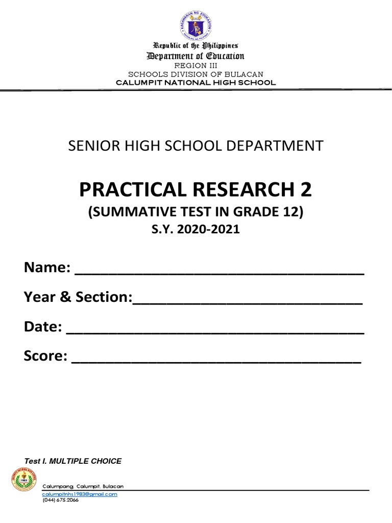Summative Test in Pr2!12!02 2020 | PDF | Question | Cognition
