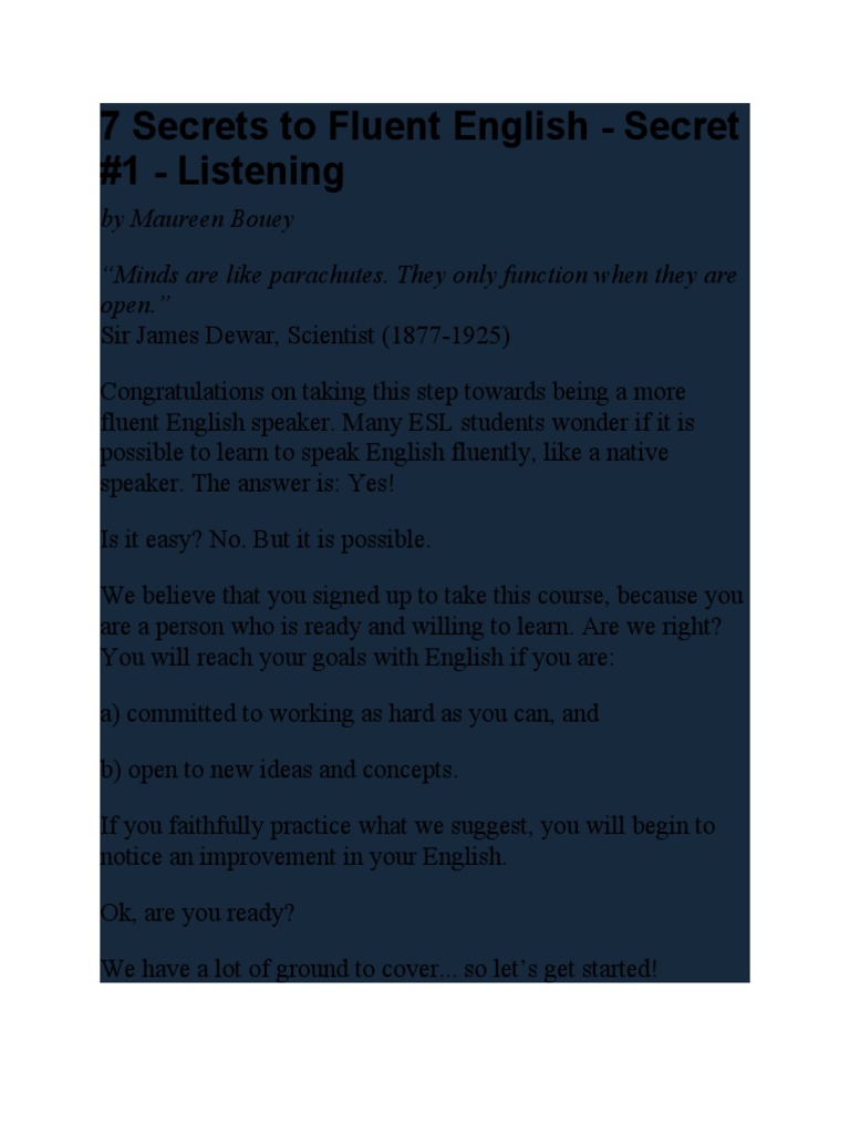 7 Secrets To Fluent English | PDF | English Language | Accent ...