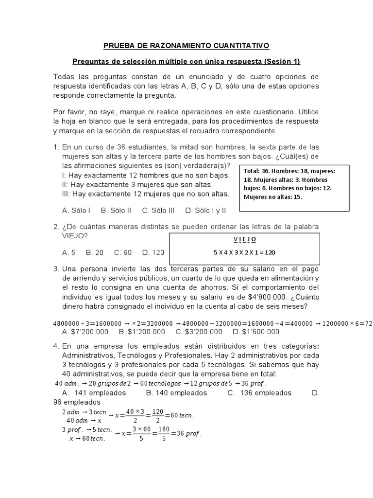 Ejercicios de Razonamiento Cuantitativo | PDF | Cuestionario