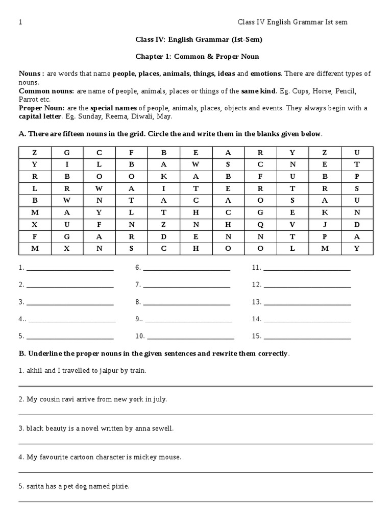 Class IV English Grammar (Ist-Sem) | PDF | English Grammar ...