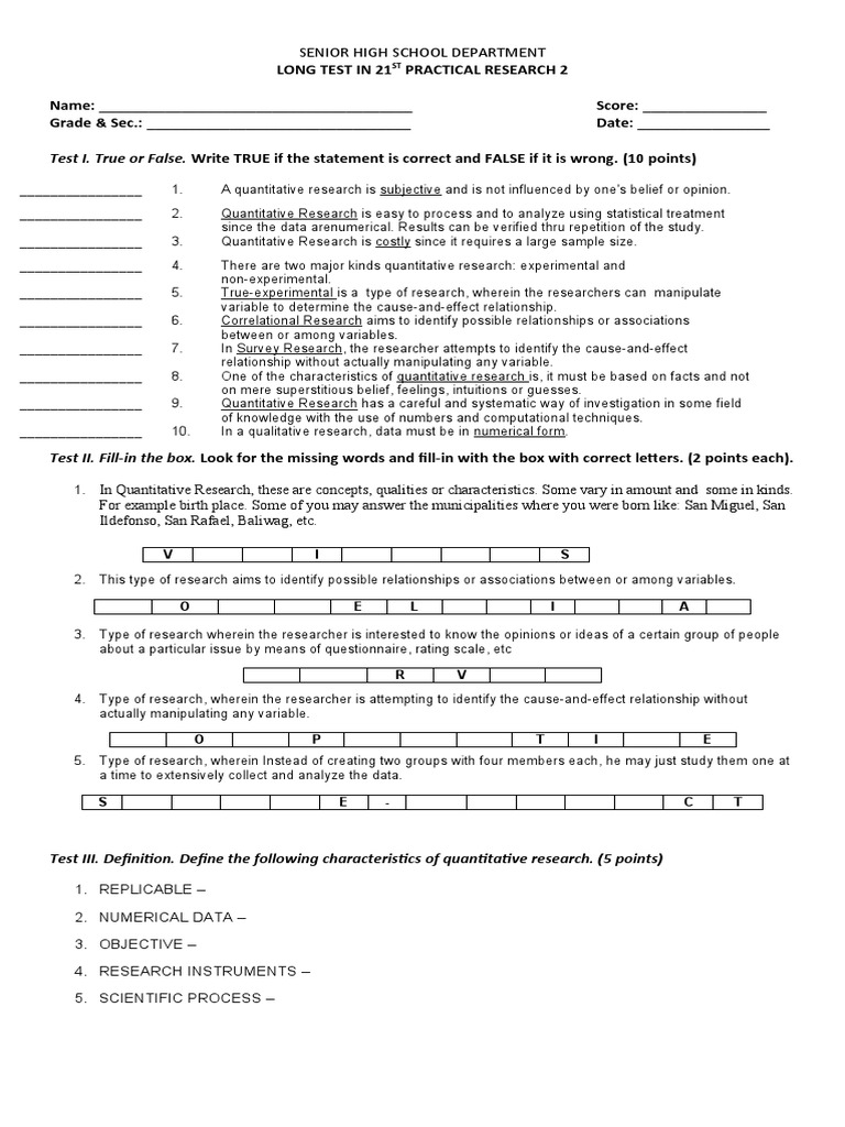 Long Test in Pr2 Edited | PDF | Quantitative Research | Level Of ...