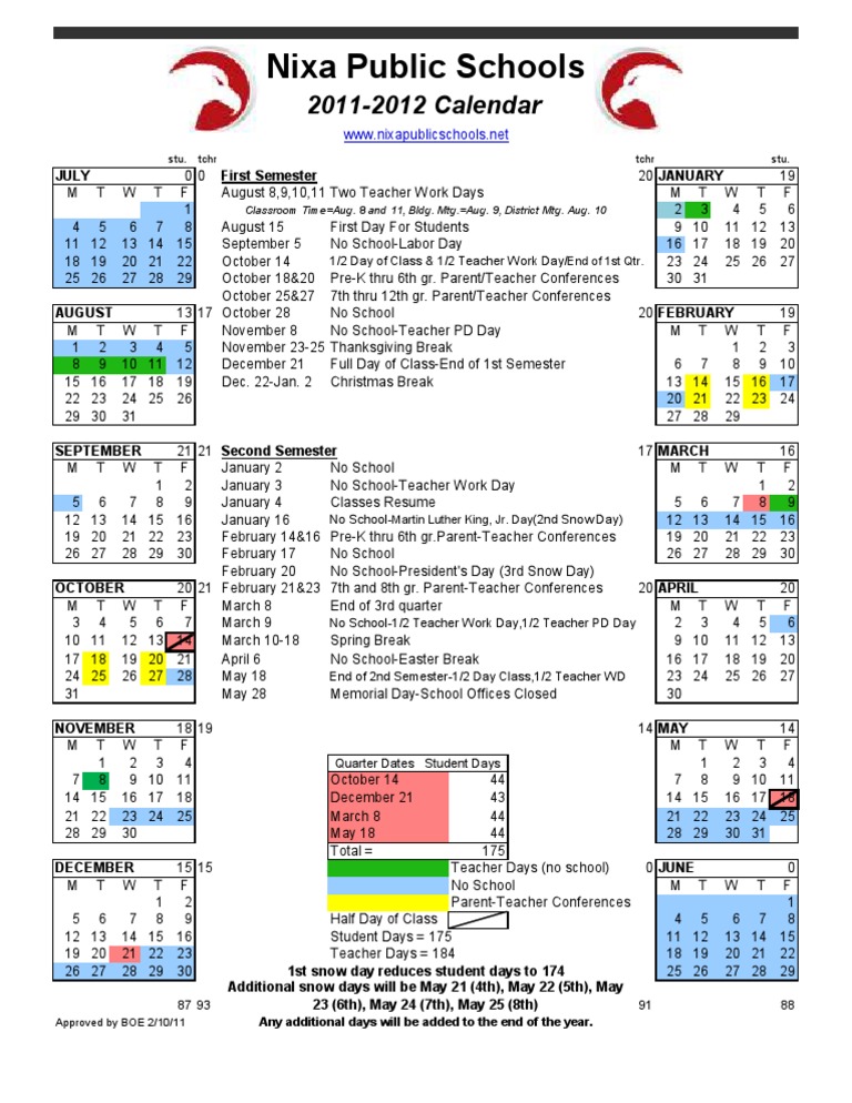 2011-2012 Calendar | PDF