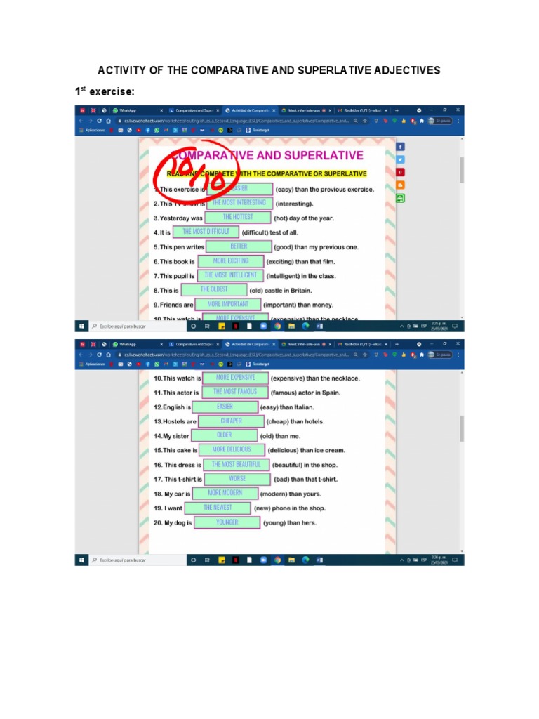 Activity of The Comparative and Superlative Adjectives | PDF