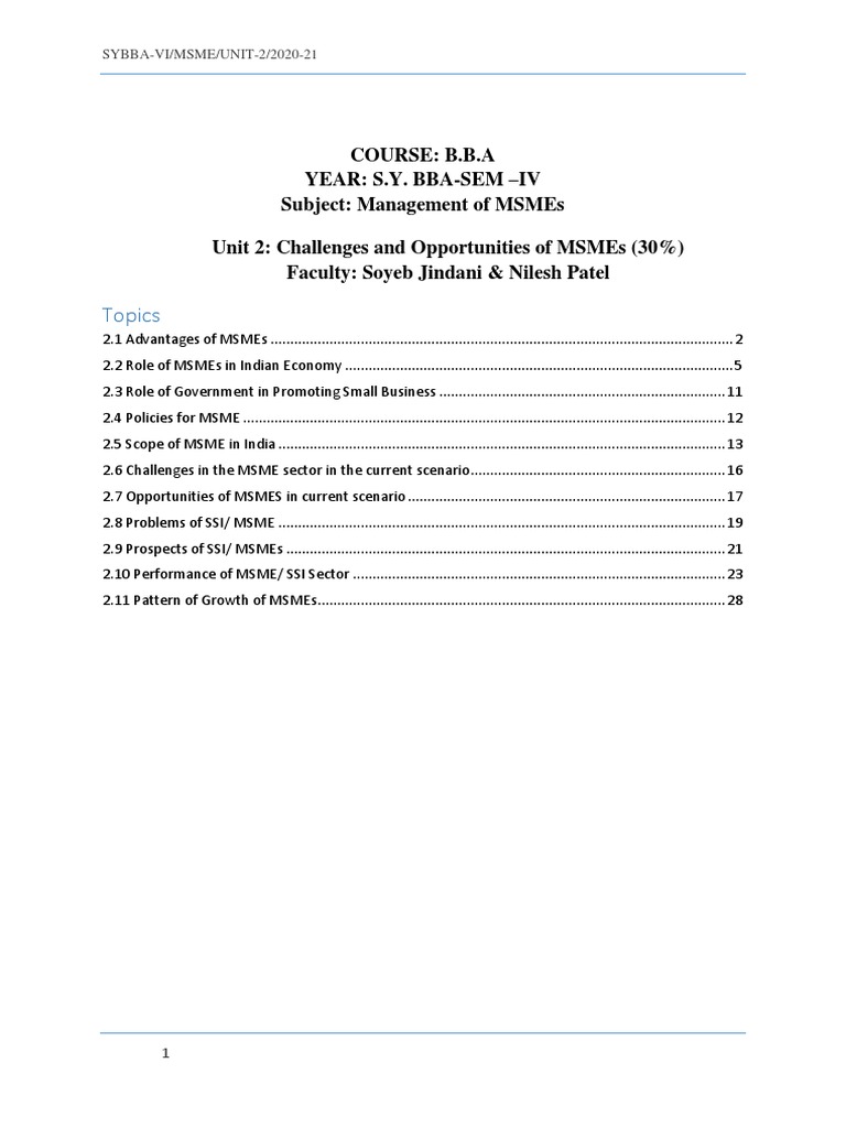Msme Unit 2 | PDF | Small And Medium Sized Enterprises | Entrepreneurship