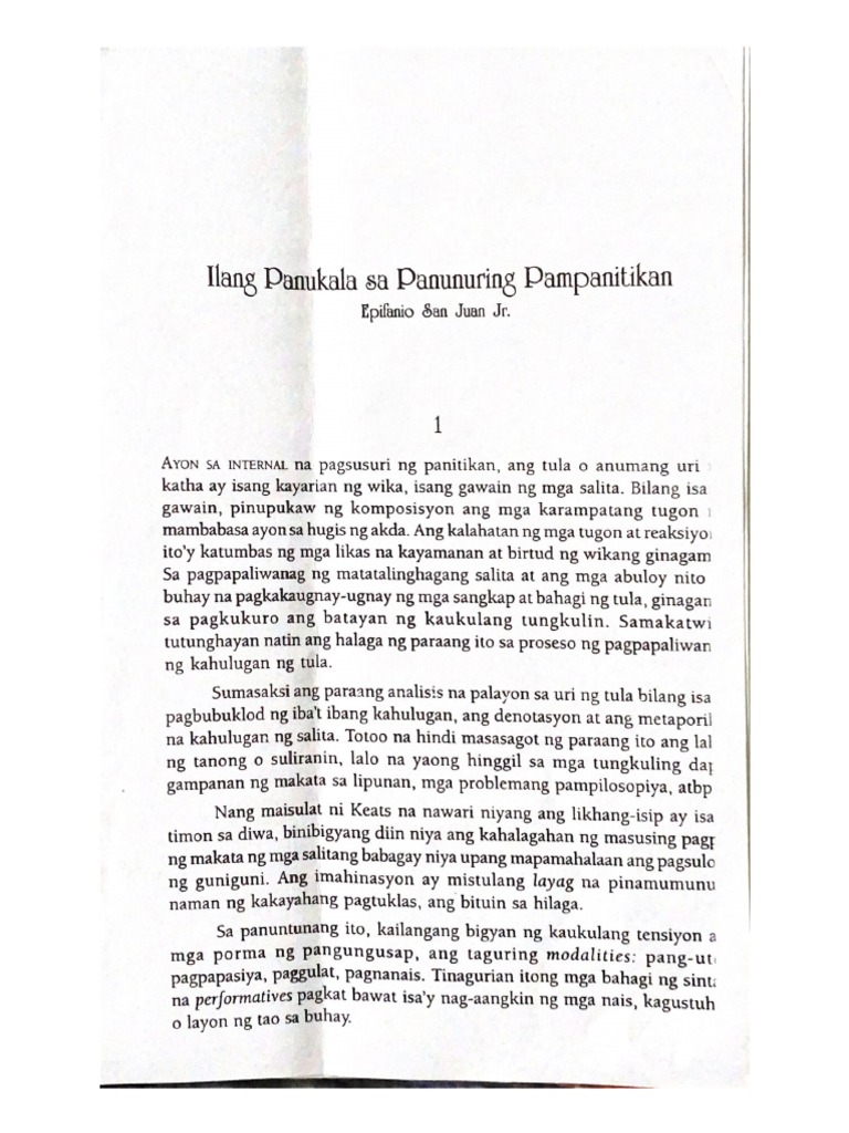 Ilang Panukala Sa Panunuring Pampanitikan | PDF