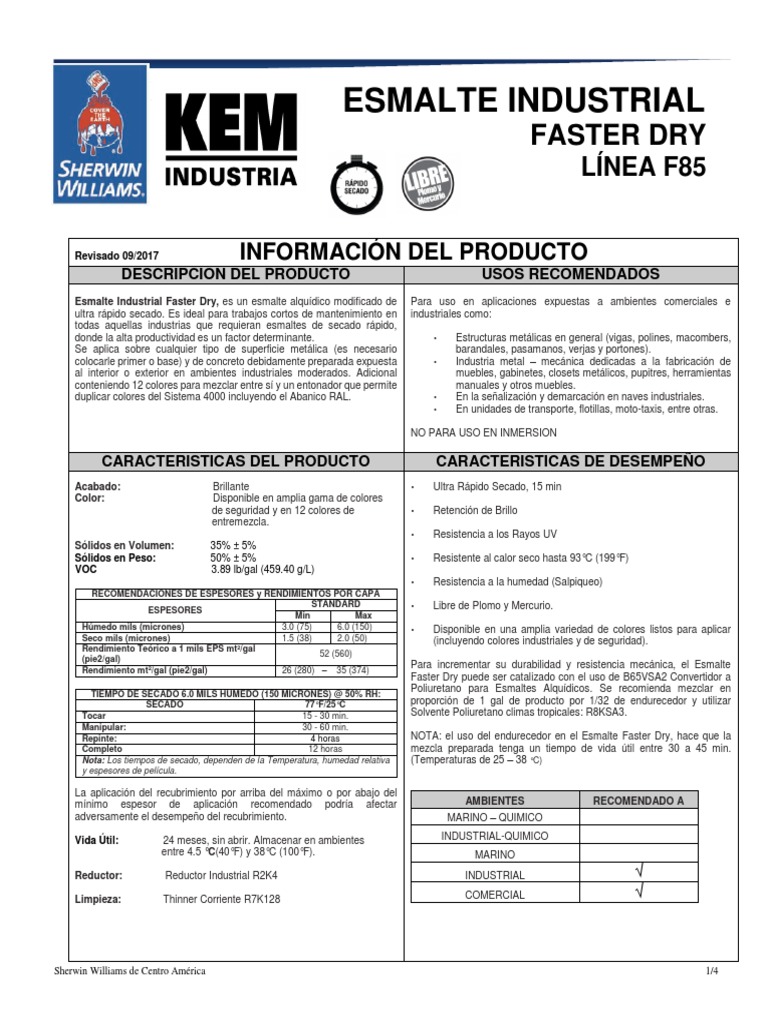 Esmalte Industrial Faster Dry F85 | PDF | Pintar | Hormigón