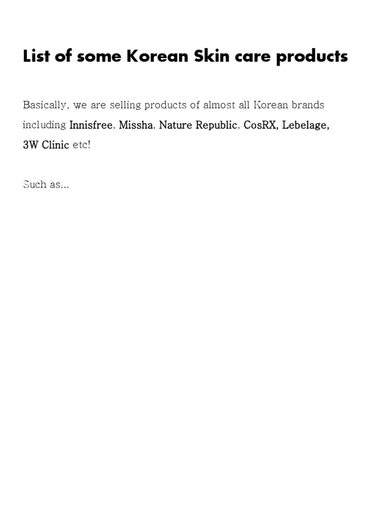 List of Some Korean Skin Care Products | PDF