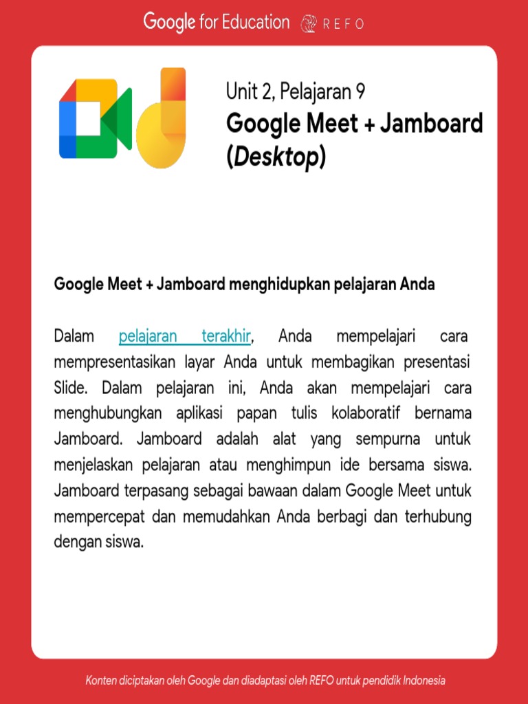 Unit 2, Pelajaran 9, Meet + Jamboard, Desktop | PDF