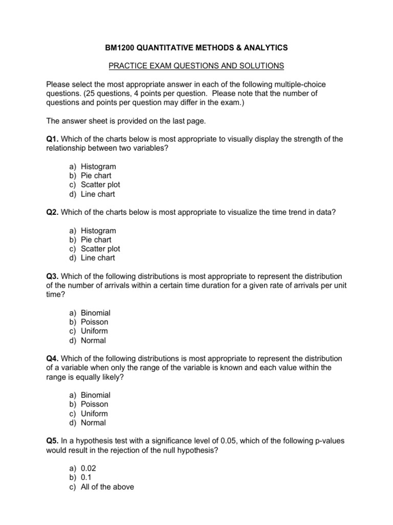 BM1200 Sample Exam Questions and Answers | PDF | Errors And Residuals | Regression Analysis