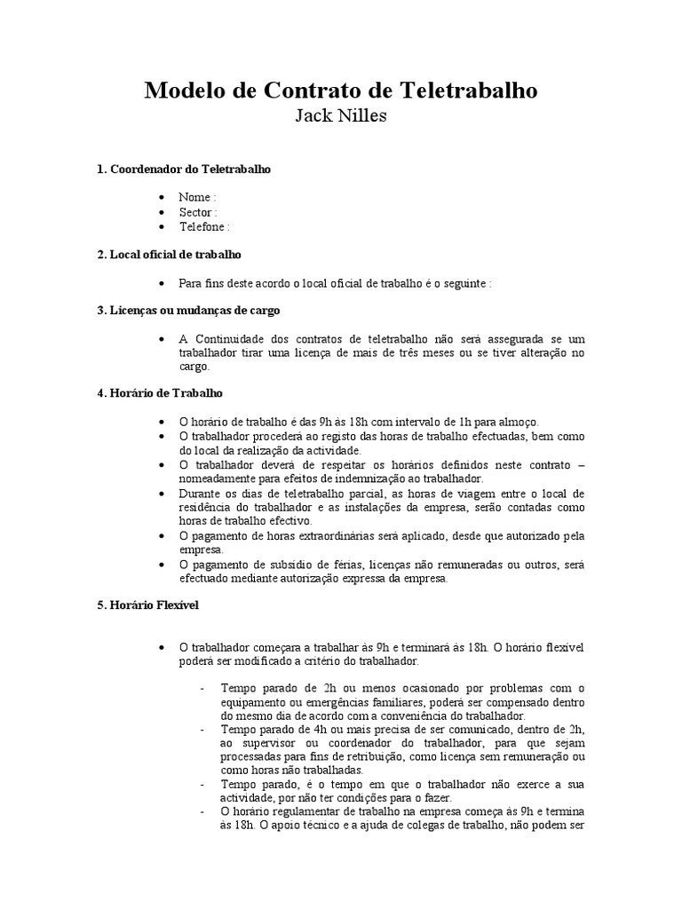 Modelo de Contrato de Teletrabalho | PDF | Trabalho à distância | Tempo