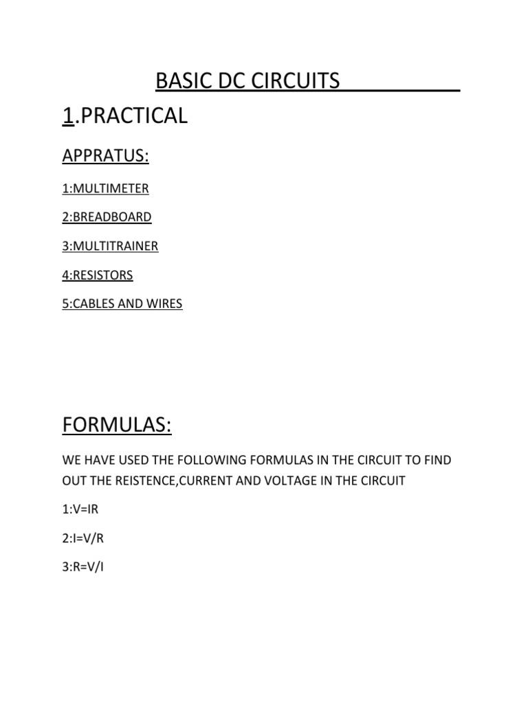 Basic DC Circuits: Tools & Formulas | PDF | Science & Mathematics ...