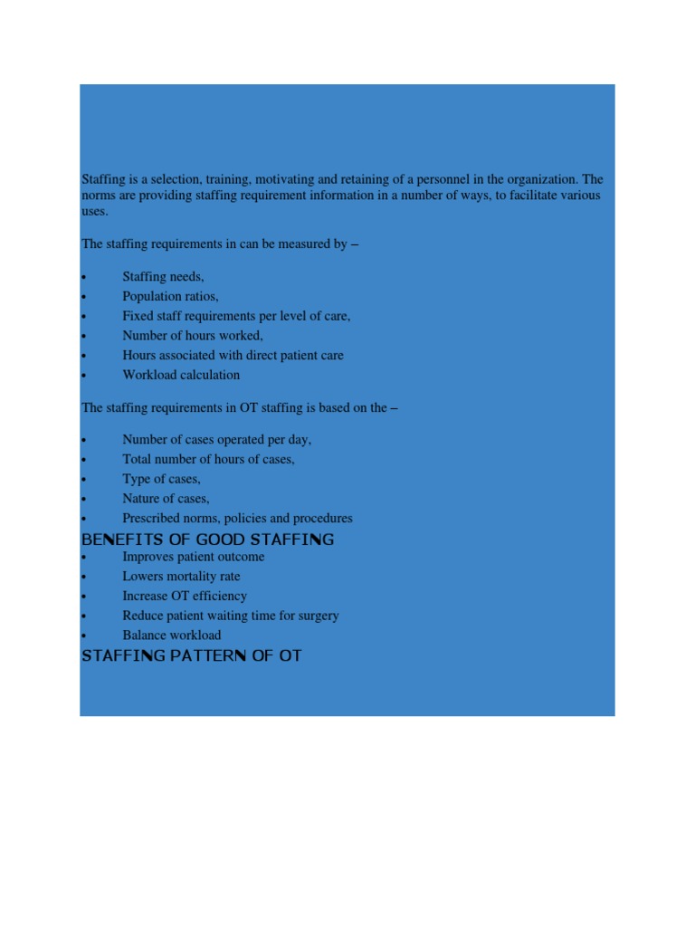 Staffing in Ot and Members of Surgical Team | PDF | Surgery | Anesthesia