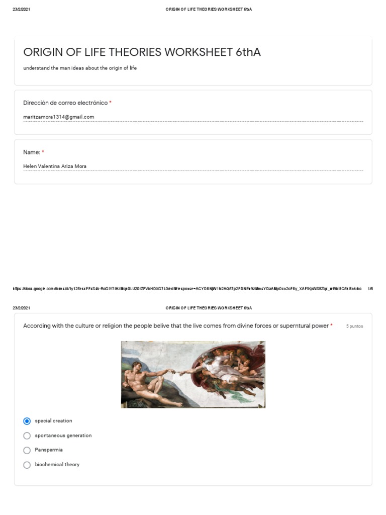 Origin of Life Theories Worksheet | PDF | Abiogenesis | Life