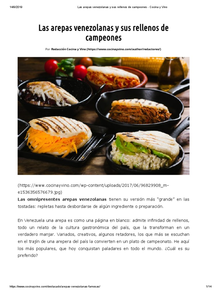 Las Arepas Venezolanas y Sus Rellenos de Campeones - Cocina y Vino ...