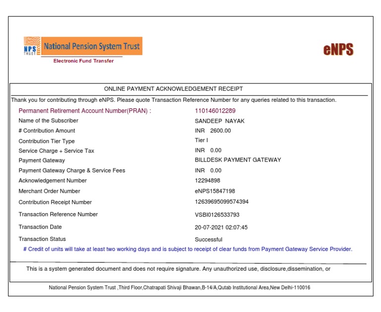 eNPS Online Payment Receipt Details | PDF