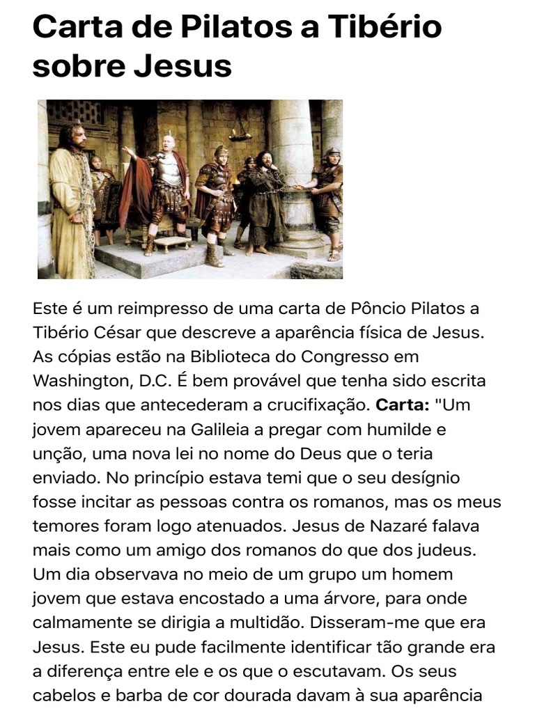 GALERIA ESTUDOS BÍBLICOS: Carta de Pilatos A Tibério Sobre Jesus | PDF | Jesus | Pôncio Pilatos