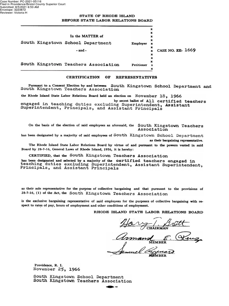 National Education Association of RI v. Nicole Solas - Exhibits To Memo of Law in Support of ...