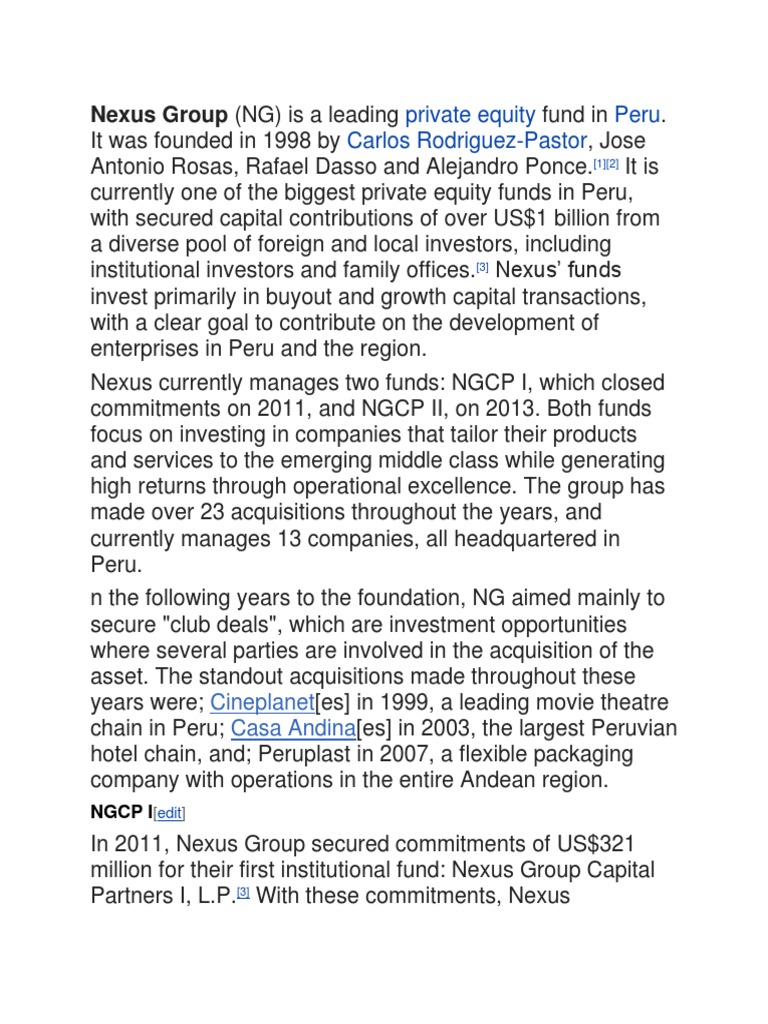 Nexus Group (NG) Is A Leading: Private Equity Peru Carlos Rodriguez ...