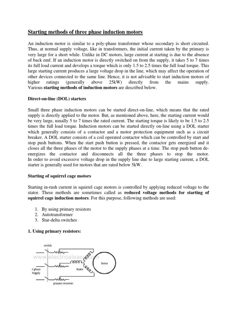 Starting Methods for 3-Phase Induction Motors | PDF | Electric Motor ...