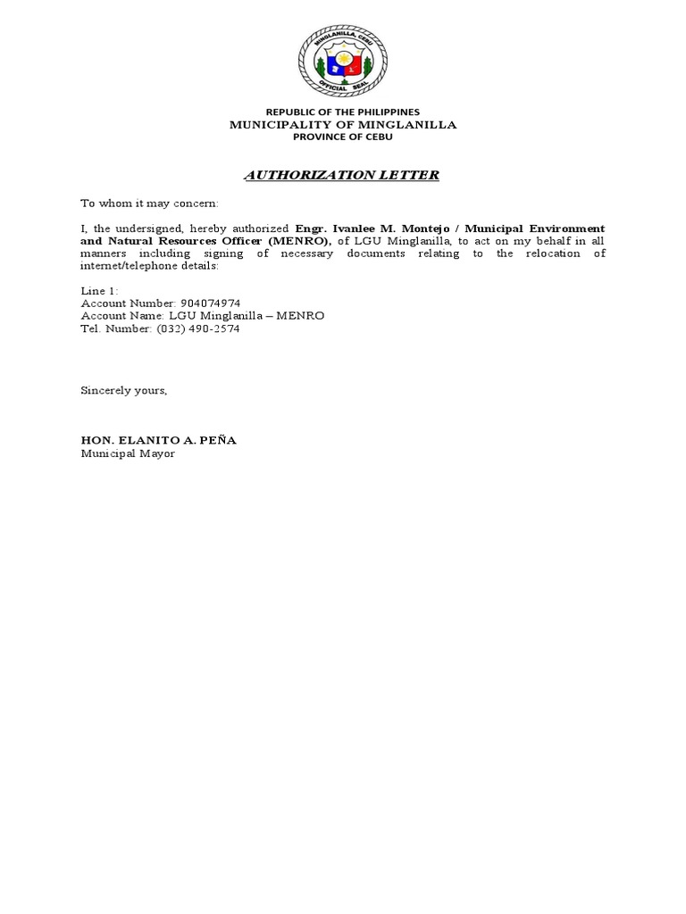 Authorization Letter: Municipality of Minglanilla | PDF