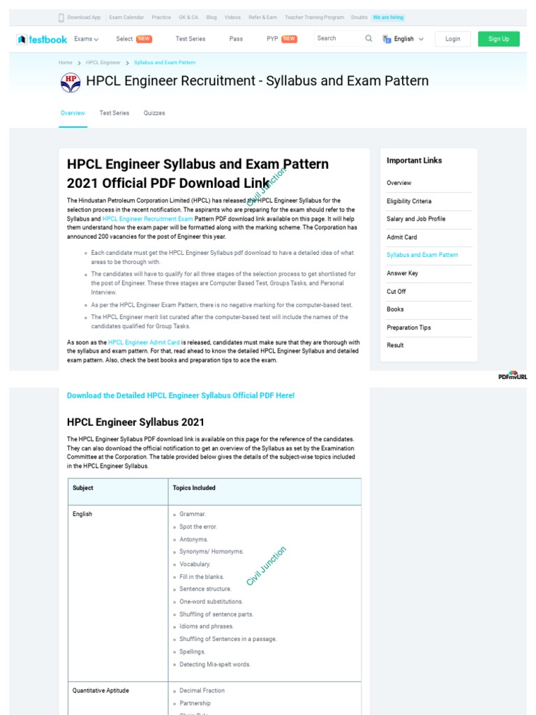 HPCL Engineer Recruitment - Syllabus and Exam Pattern | PDF ...