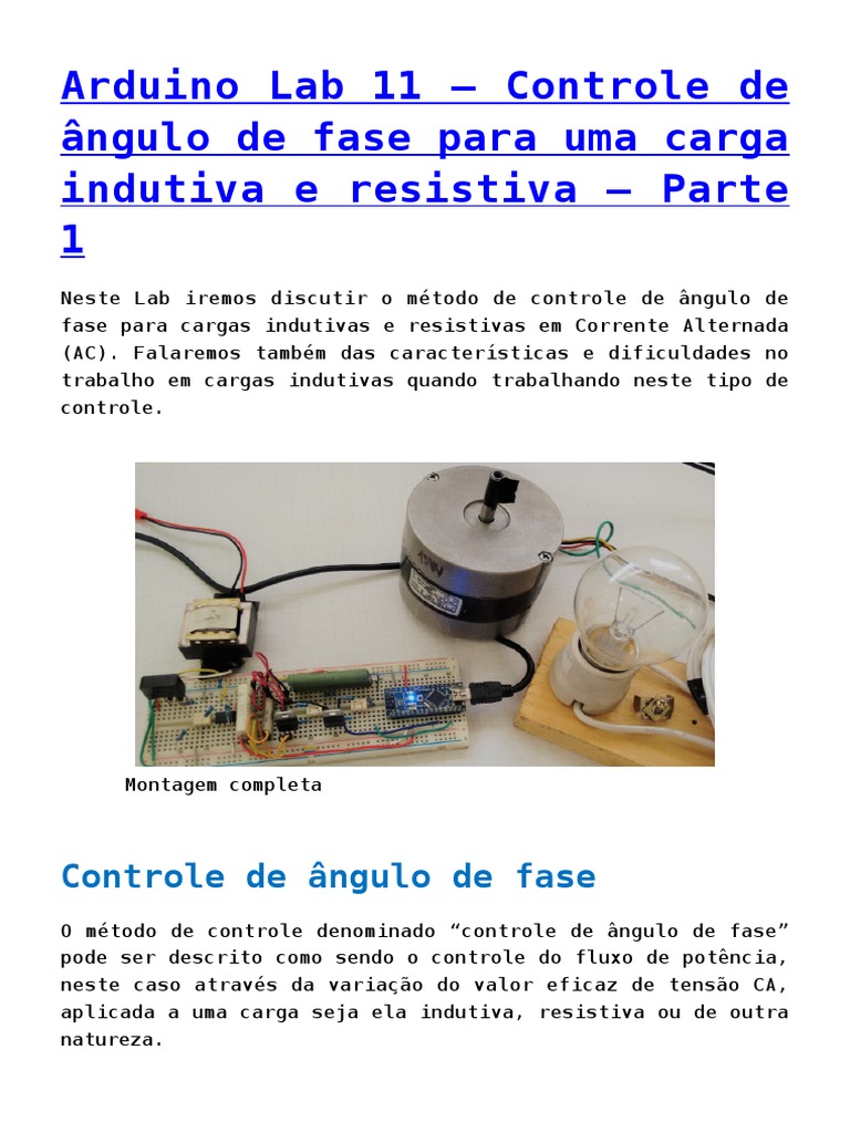 Controle de ângulo de fase para cargas indutivas e resistivas utilizando Arduino - Parte 1 | PDF ...