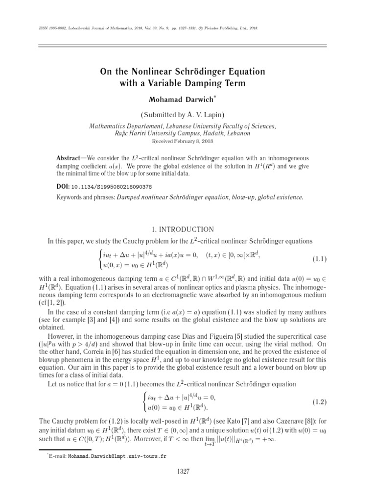 2018-On The Nonlinear Schrodinger Equation | PDF | Nonlinear System ...