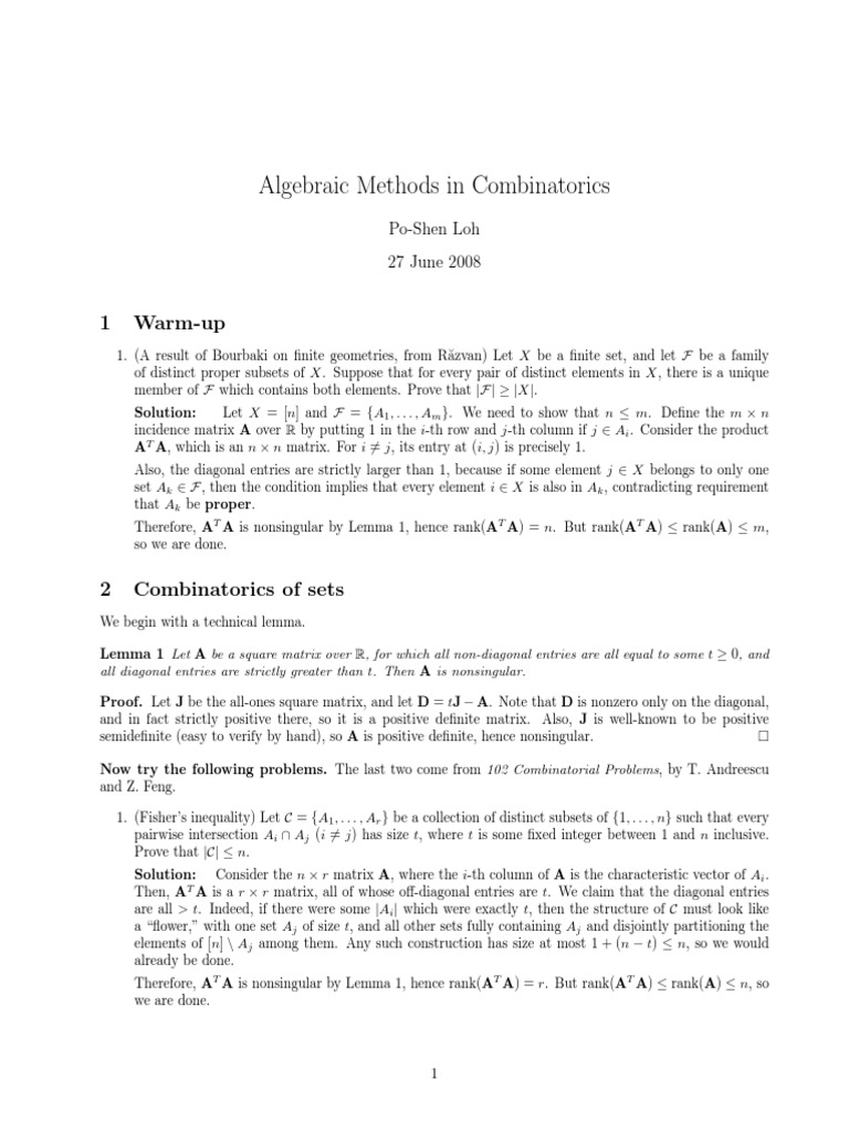 Algebraic Combinatorics - Po-Shen-Loh - MOP 2008 | Descargar gratis PDF ... Algebraic Combinatorics - Po-Shen-Loh - MOP 2008 | Descargar gratis PDF ...