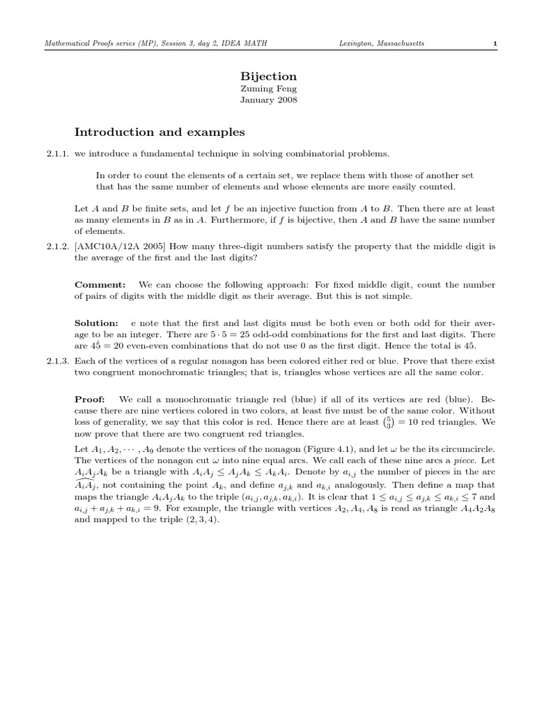 Bijections - Zuming Feng - IdeaMath 2008 | PDF | Set (Mathematics ...