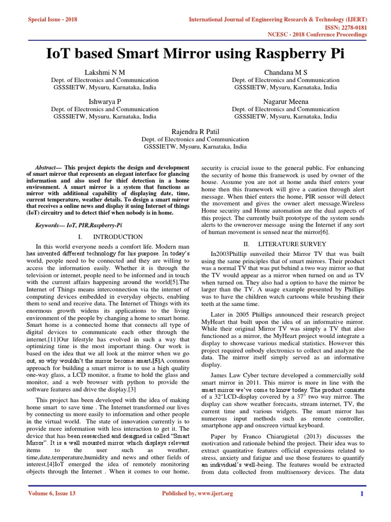 IoT Smart Mirror with Raspberry Pi | PDF | Internet Of Things | Home ...