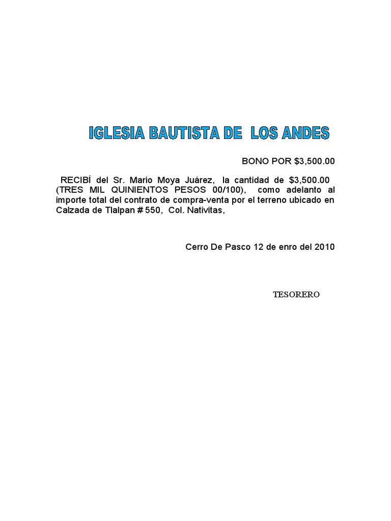 Recibo de Pago por Bono de $3,500.00 | PDF