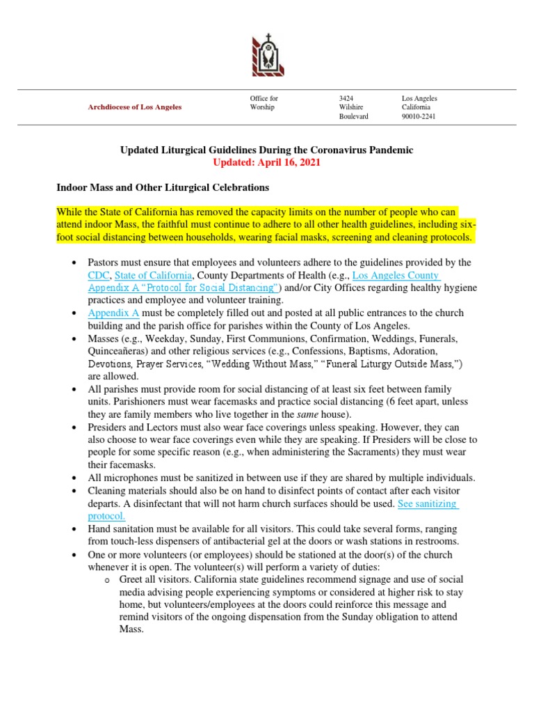 Updated Liturgical Guidelines During The Coronavirus Pandemic | PDF ...