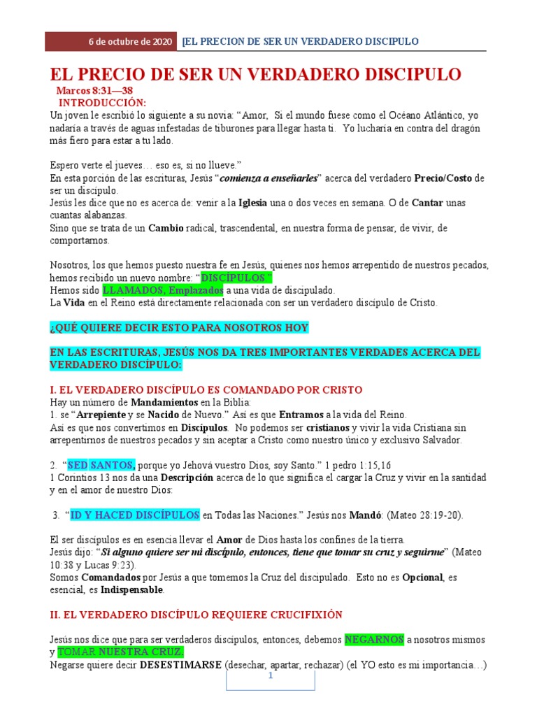 El Precio de Ser Un Verdadero Discipulo | PDF | Jesús | Pecado