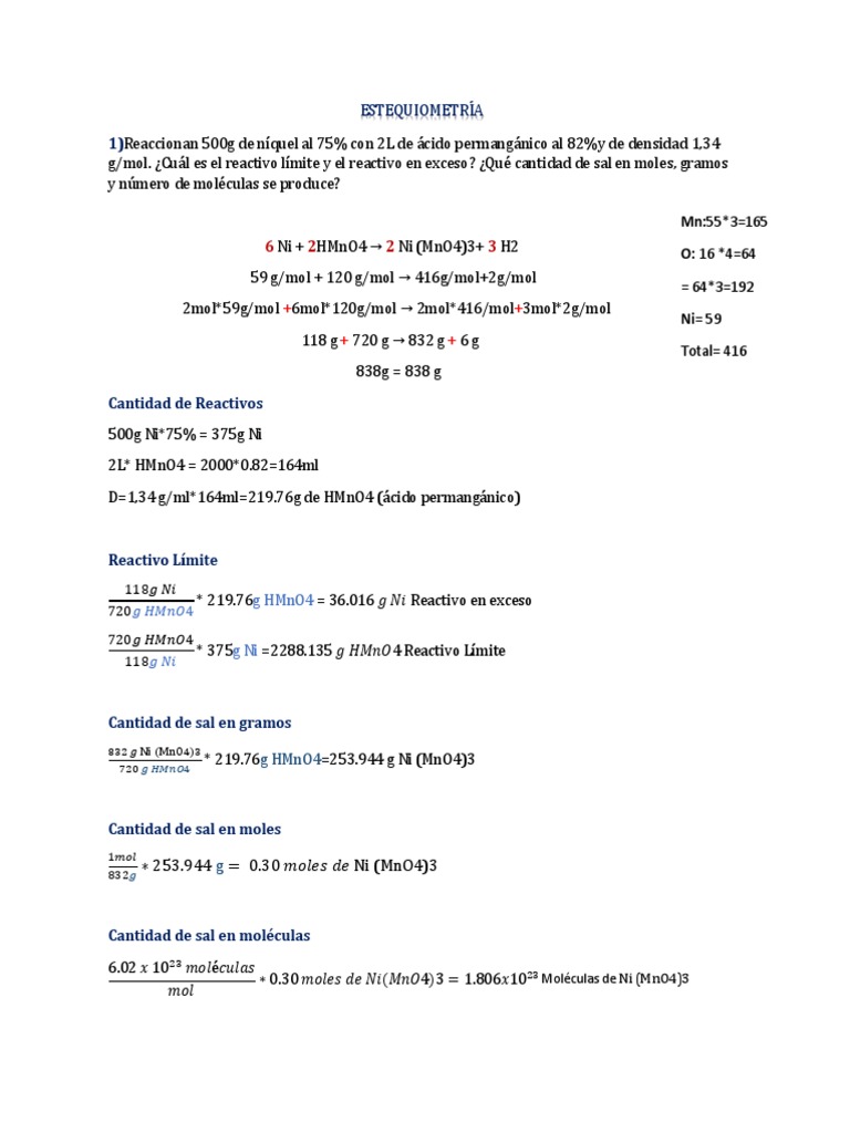 Cálculos estequiométricos de reacciones químicas | PDF | Mole (Unidad) | Dióxido de carbono