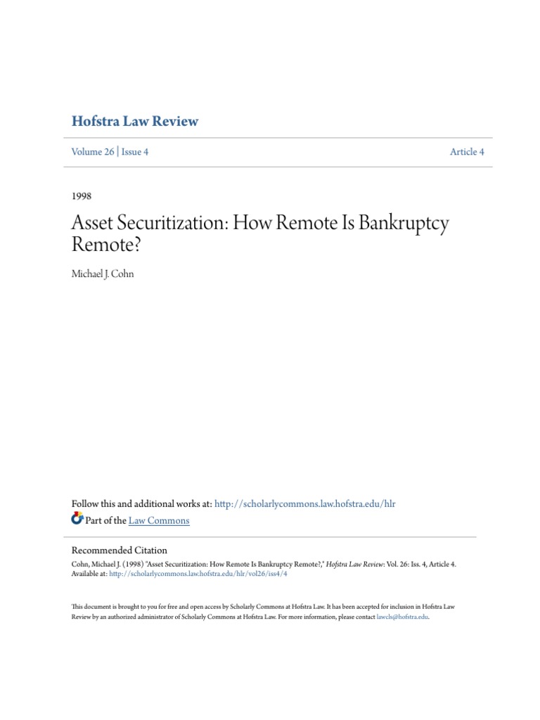Asset Securitization - How Remote Is Bankruptcy Remote | PDF ...