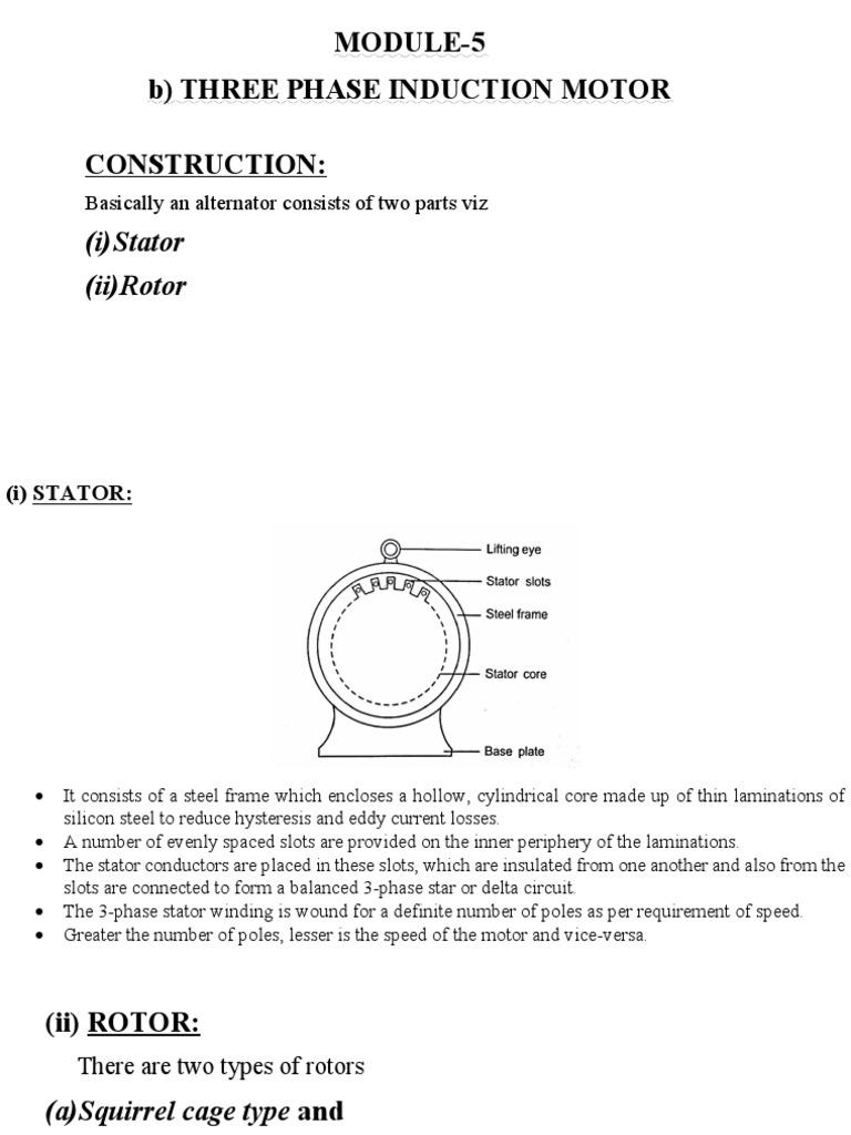Module-5 B) Three Phase Induction Motor Construction:: (I) Stator (Ii ...