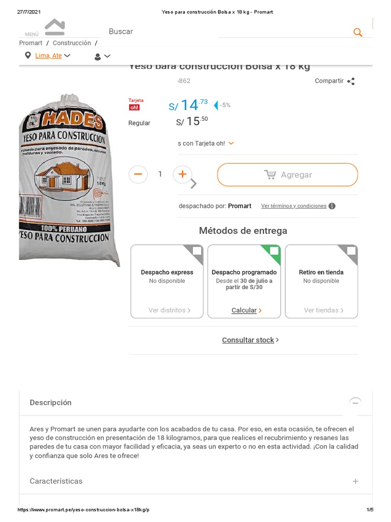 Yeso para Construcción Bolsa X 18 KG - Promart | PDF